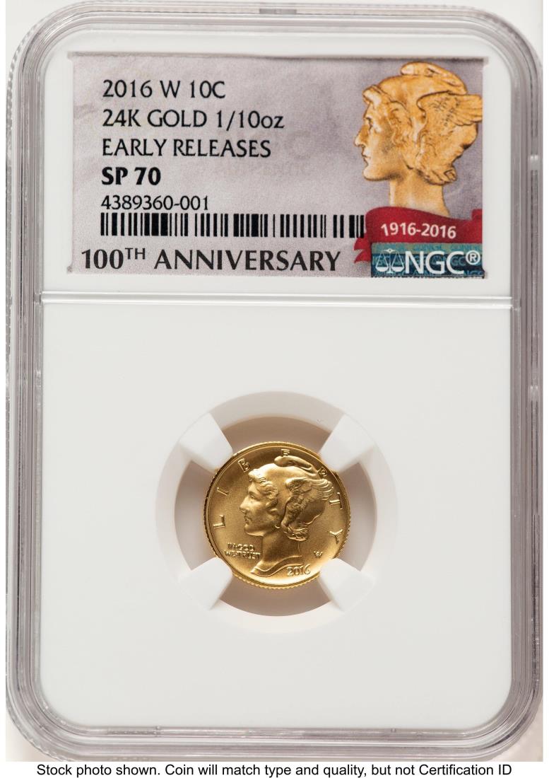 2016-W 10C Mercury Dime 100th Anniversary Gold Centennial ER 100th ...